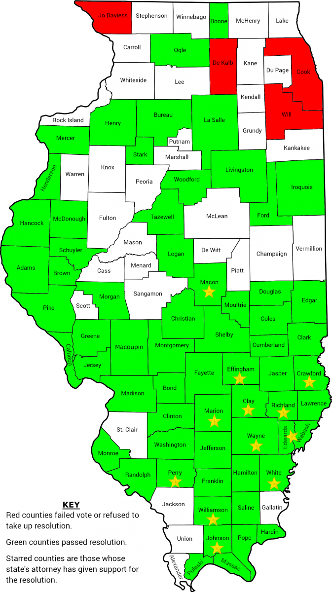Updated 2nd Amendment Sanctuary County/Iron Dome County Map > Illinois ...